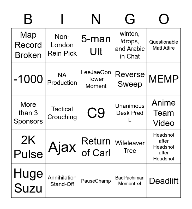OWL OPENING WEEKEND Bingo Card