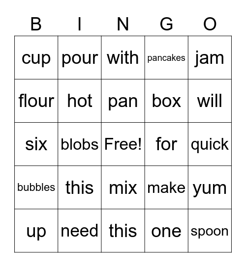 Let's Make Pancakes Bingo Card