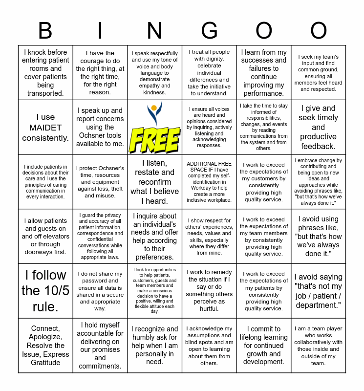 OLG Values & Standards BINGO Card