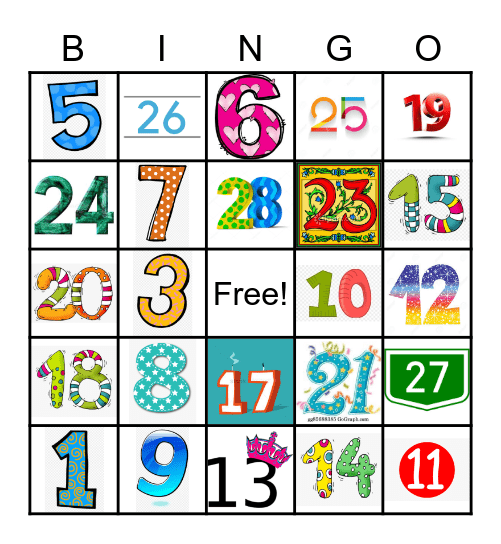 NUMBERS Bingo Card
