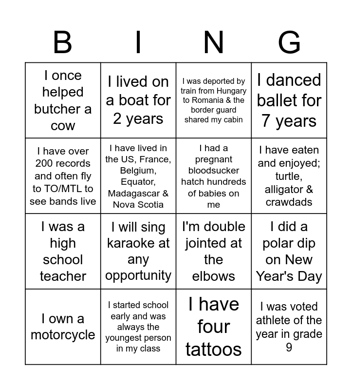 LSI Fun Facts Bingo Card
