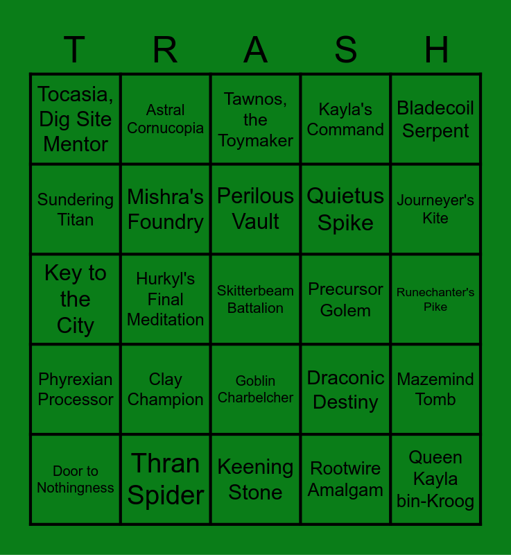 BRO TRASH BINGO Card