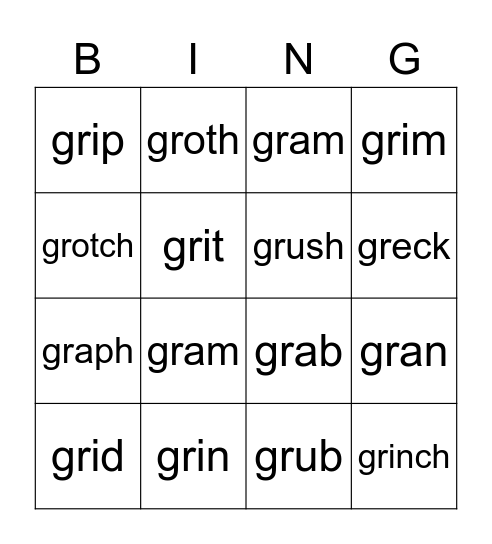GR Beginning Blends Bingo Card