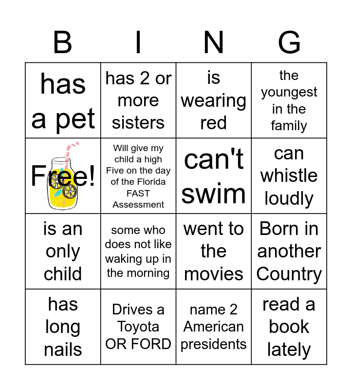 Sunshine & Lemonade Bingo Card