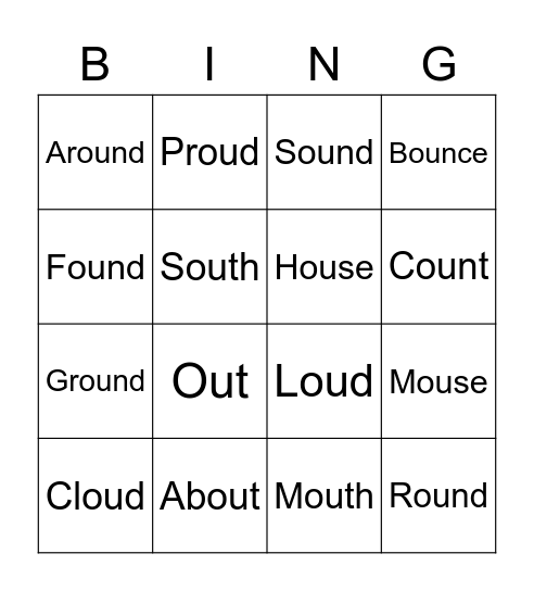 OU words (OW sound) Bingo Card