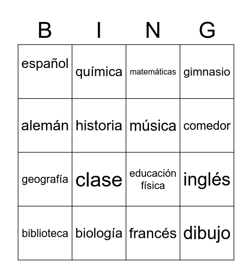 El colegio Bingo Card