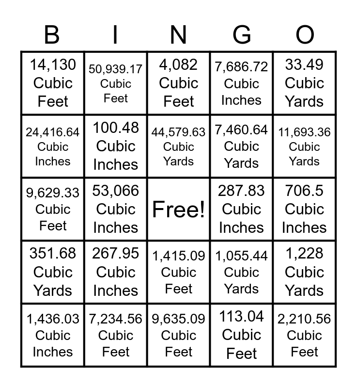 Volume Of Cylinders Cones And Spheres Bingo Card Volume Of Cylinders Cones And Spheres Bingo Card