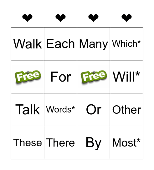 Red Word Bingo Card