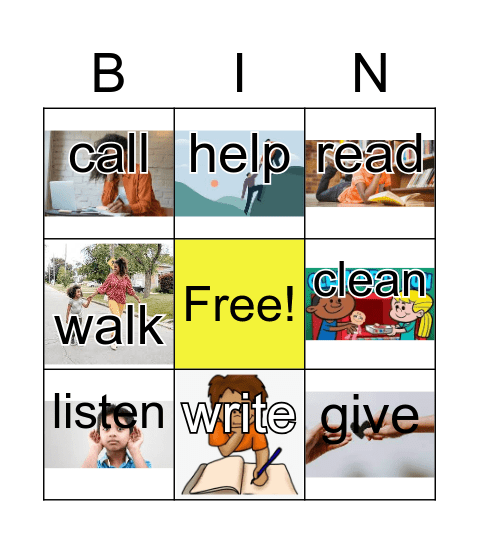 Verbs for School Bingo Card