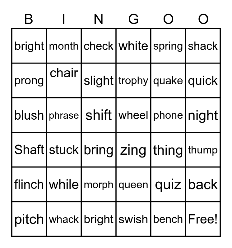 Digraph Trigraph and Blends Bingo Card