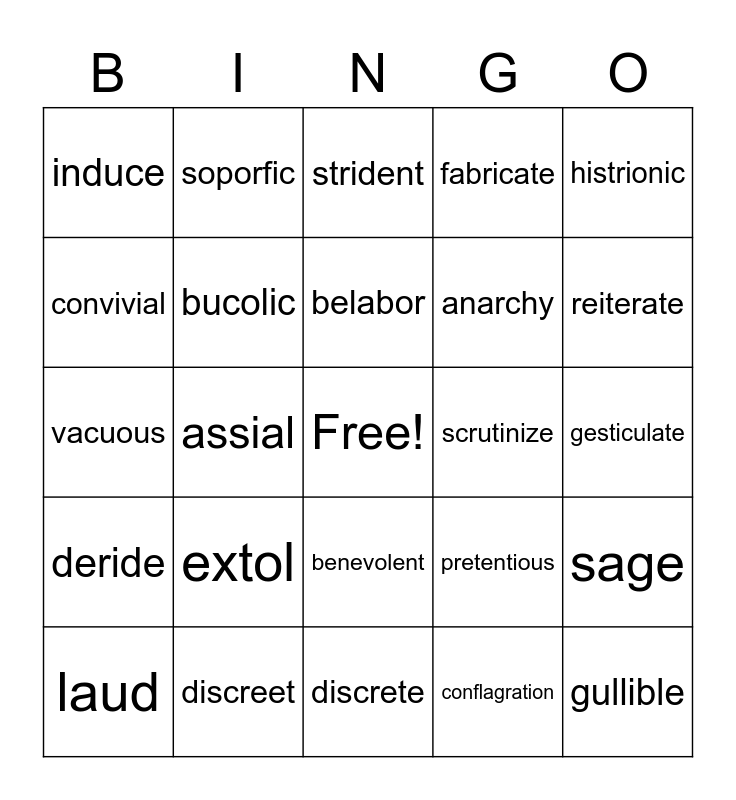 Word Castle Bingo Card