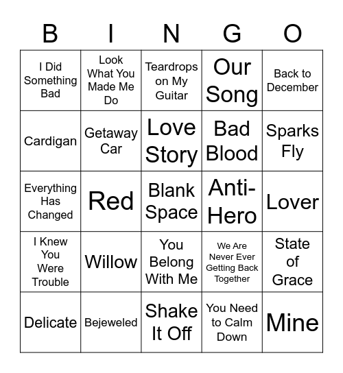 BINGO (Taylor's Version) Bingo Card