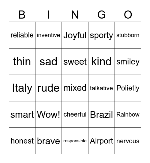 ADJECTIVES Bingo Card