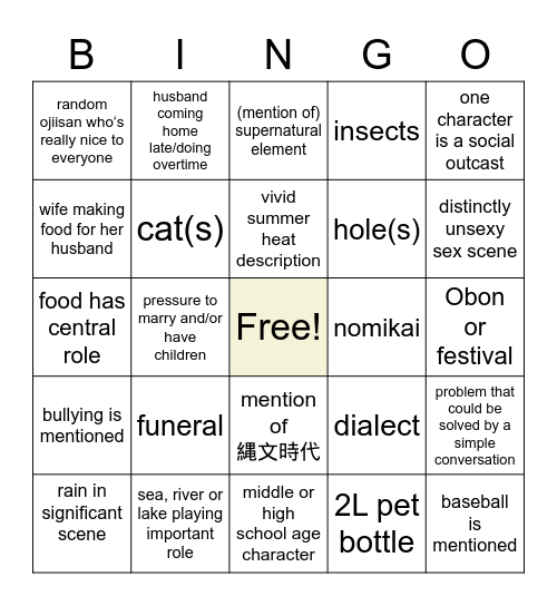 Japanese book theme bingo Card