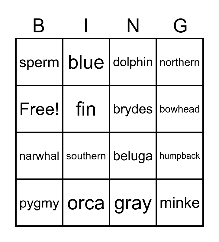 WHALES Bingo Card