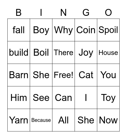 Word Bingo Card