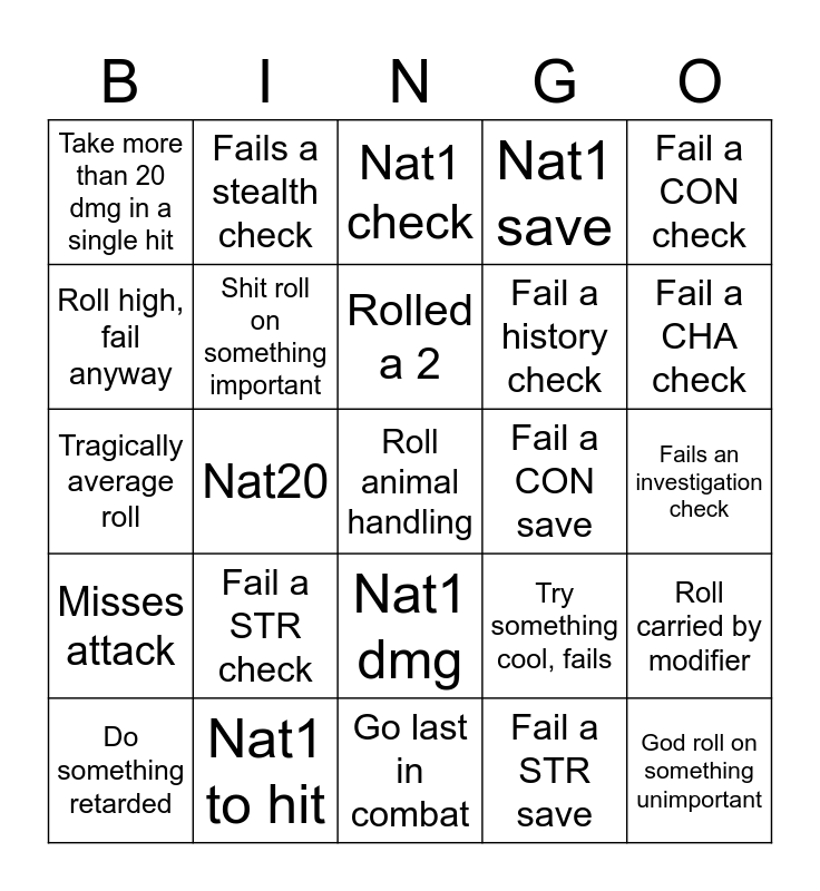 DnDeadge Nat1 Simulator Bingo Card