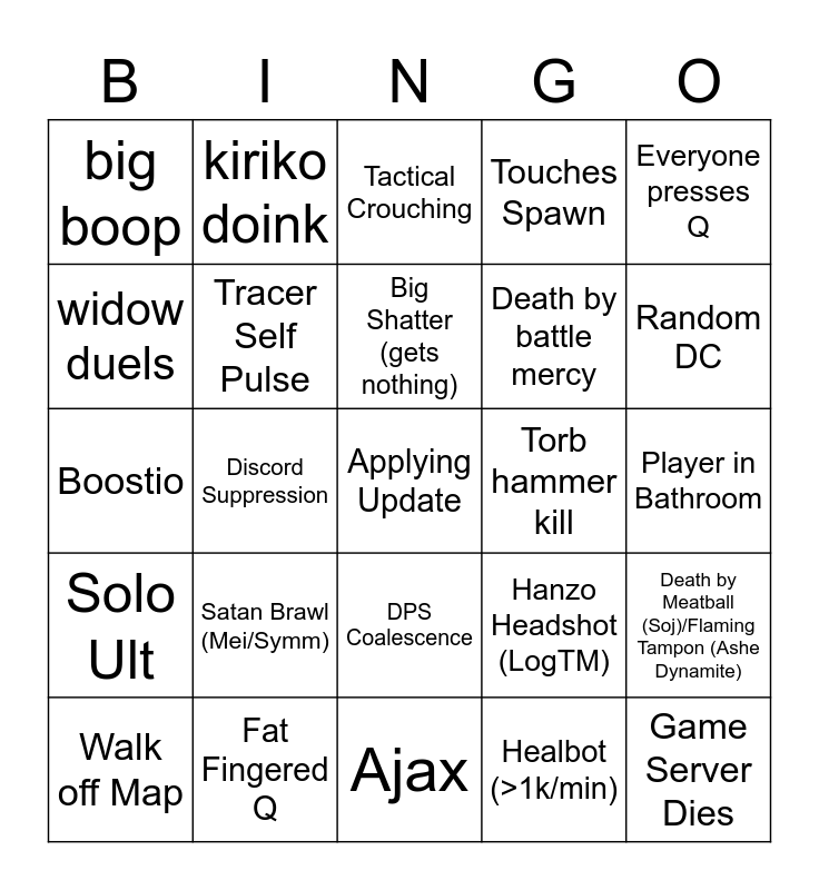 Ope PUGs Bingo Card