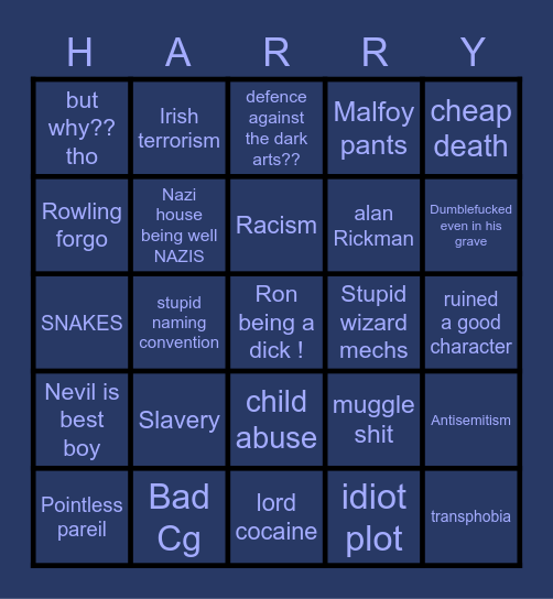 terf war(HARRY POTTER) Bingo Card