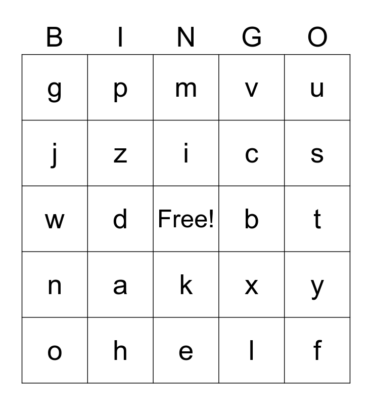 alphabet Bingo Card