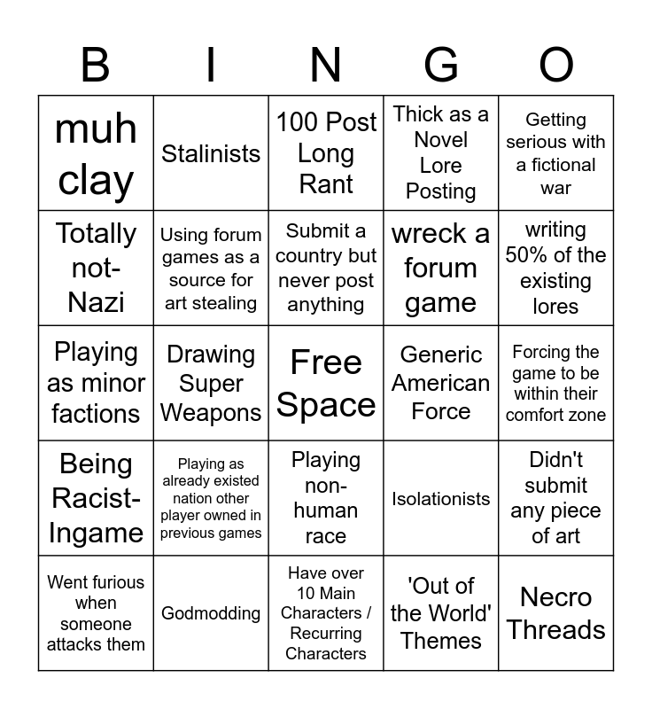 JGPM Forum Game Bingo Card