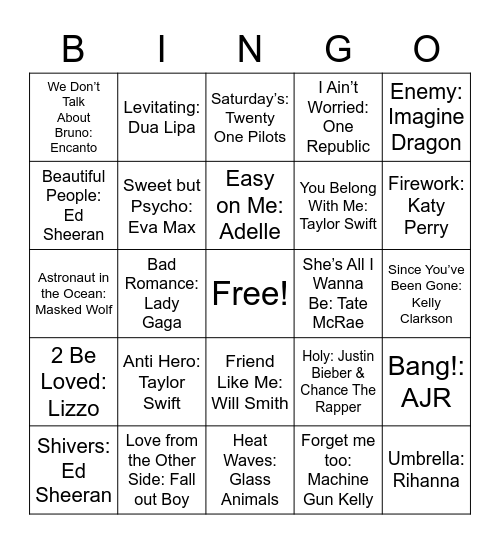 List 1 Bingo Card
