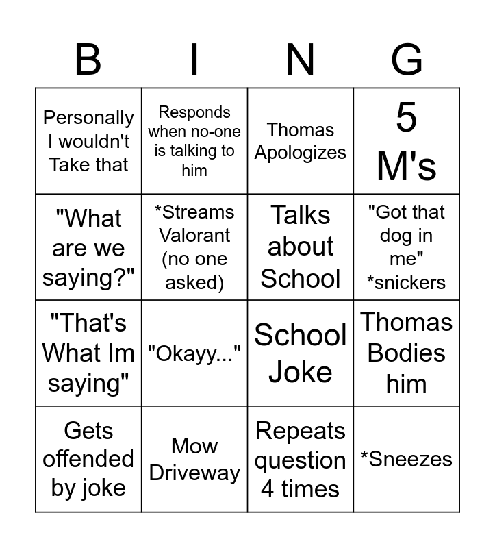 Yazzy Bongo Bingo Card