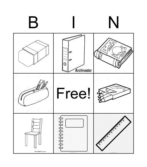 School Objects Bingo! Bingo Card