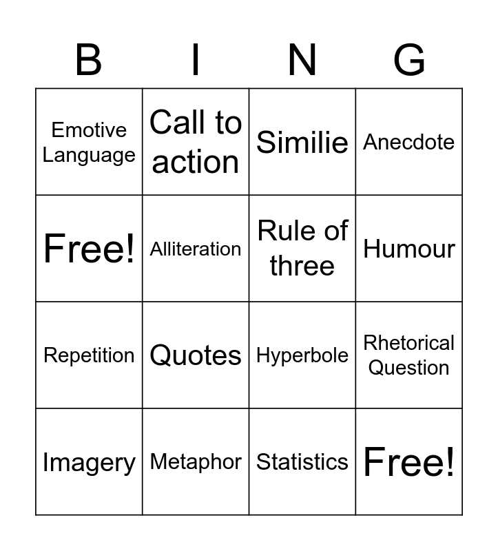 Persuasive Techniques and Devices Bingo Card