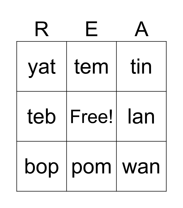 Nonsense Word Bingo Card
