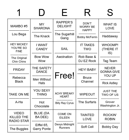 ONE N DONE. One hit wonders. Bingo Card