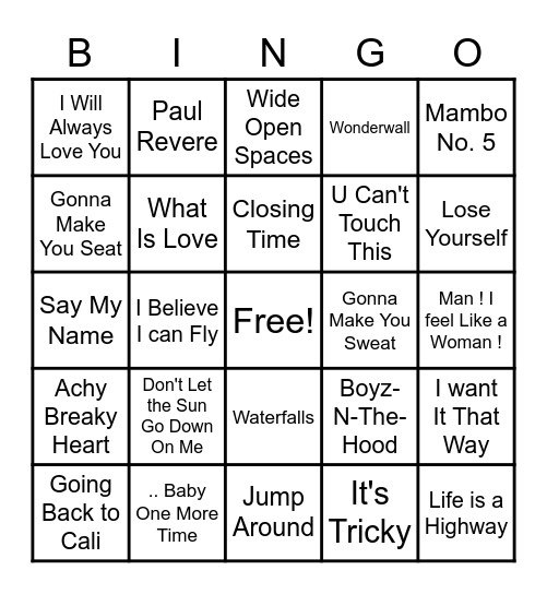 90s Music Bingo Card