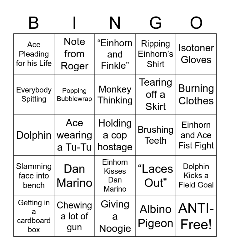 Ace Ventura Pet Detective - Round 3 Bingo Card