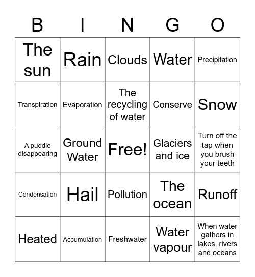 Water Cycle Bingo Card