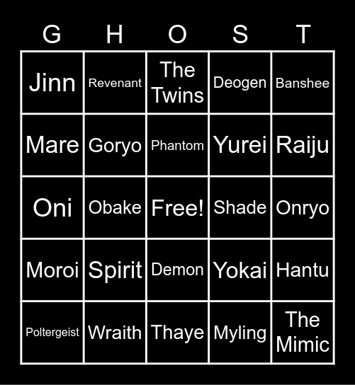 Phasmo Bingo Card