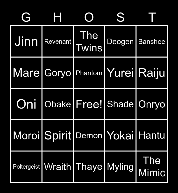 Phasmo Bingo Card
