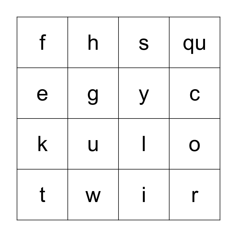 Phonogram Bingo Card
