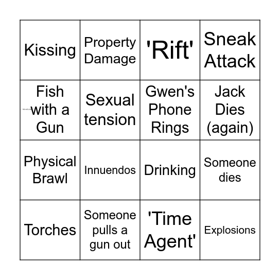 Kiss Kiss Bang Bang Bingo Card