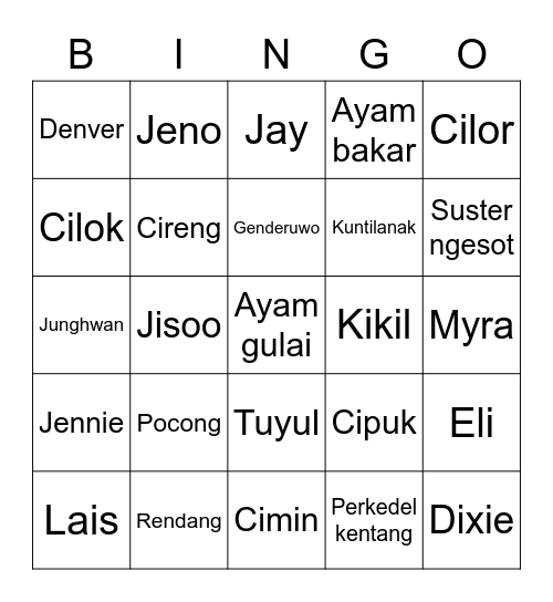 YG Bingo Card