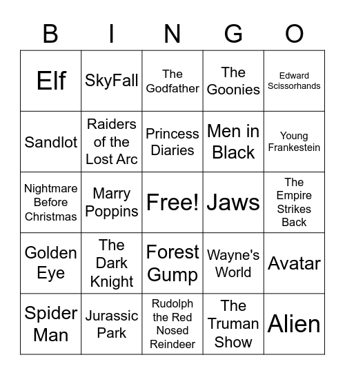 Movie Bingo Card