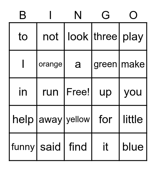 Kindergarten Sight Words Bingo Card
