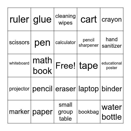 Around The Classroom Bingo Card