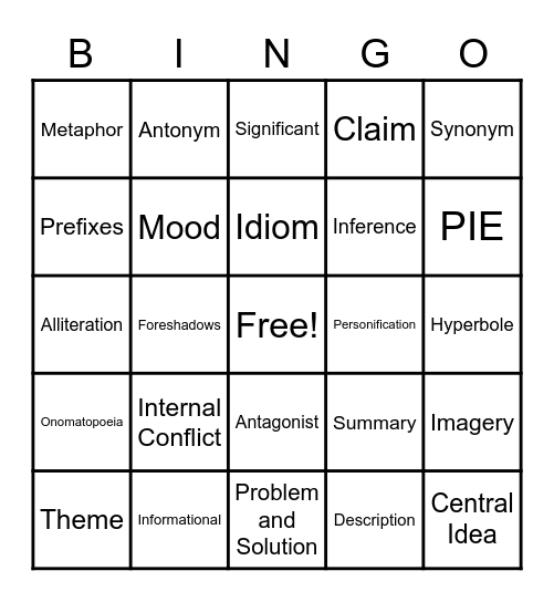 ELA BINGO Card