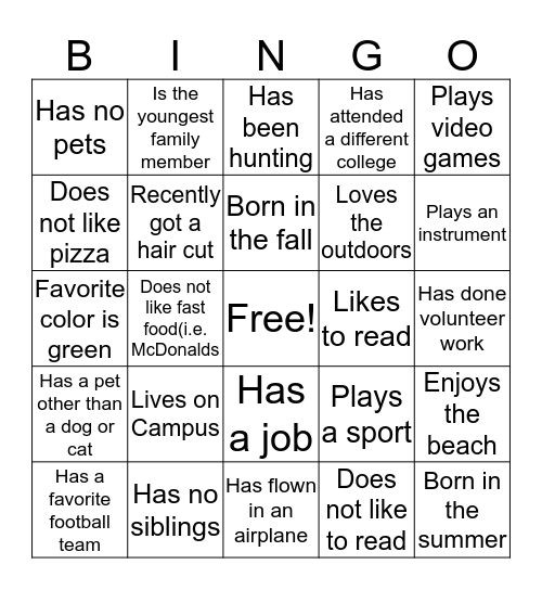 Getting to Know Your Peers Bingo Card