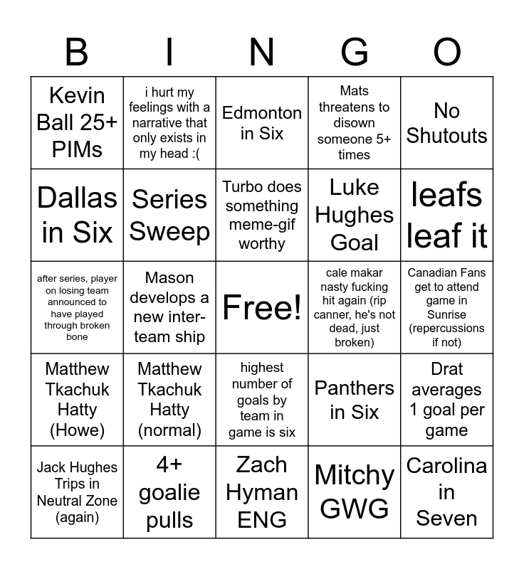 Mason's Second Round Bingo Card