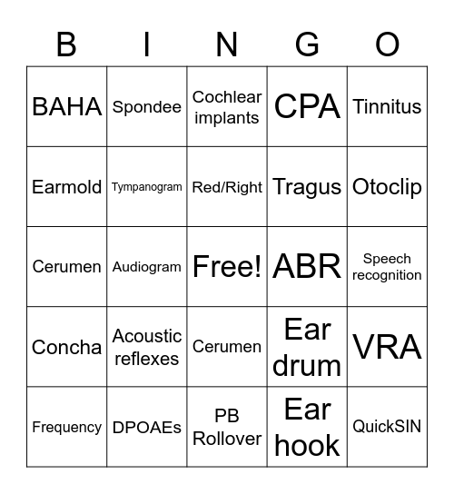 Audiology Bingo Card