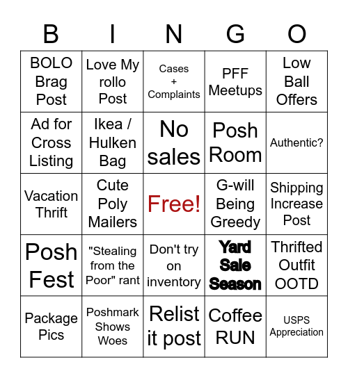 Reseller IG Posts Bingo Card