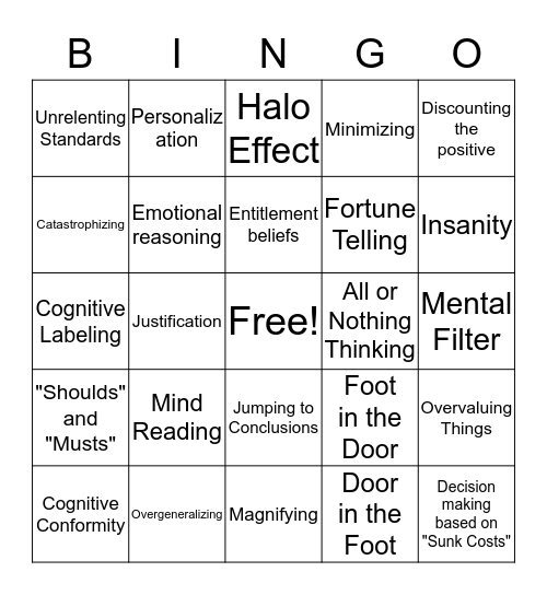 Cognitive Distortions Bingo Card