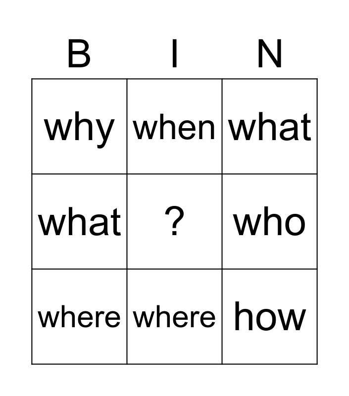 Questions Bingo Card