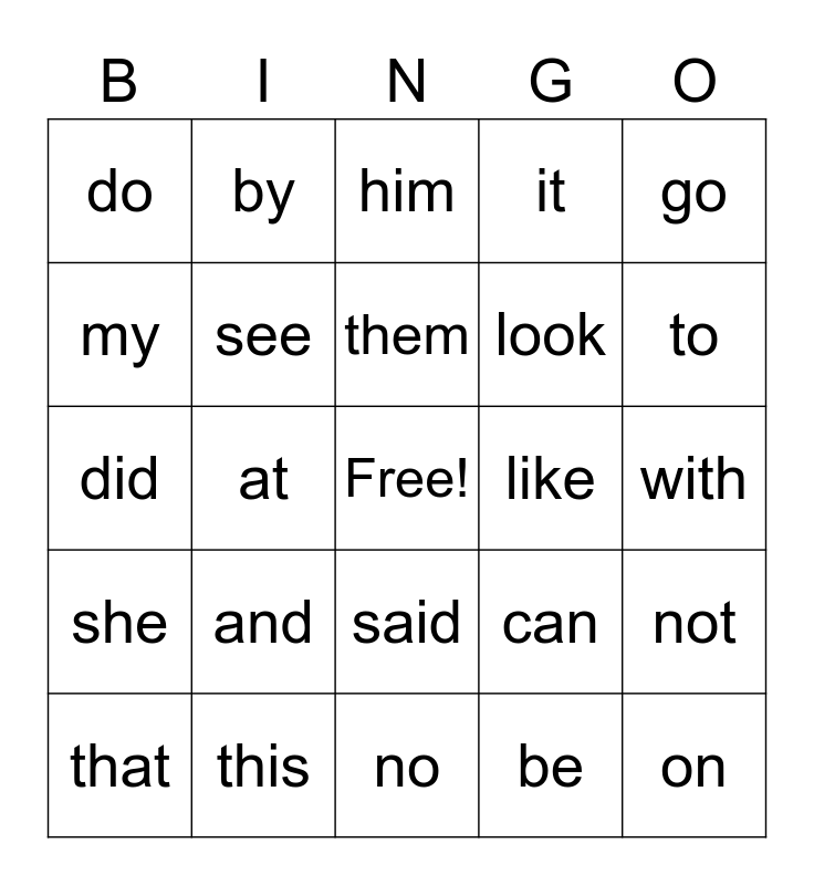 High Frequency Word BINGO! Bingo Card